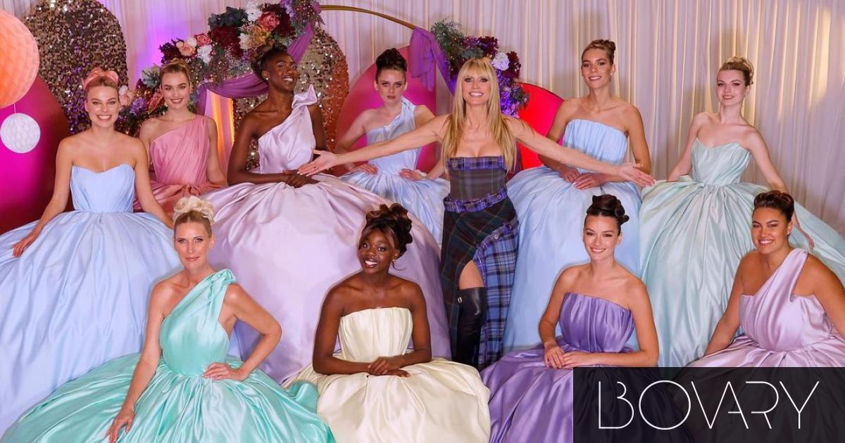 Η Χάιντι Κλουμ με μωβ patchwork φόρεμα ποζάρει με τα τοπ 10 μοντέλα του GNTM -Η ανάρτησή της στο ...