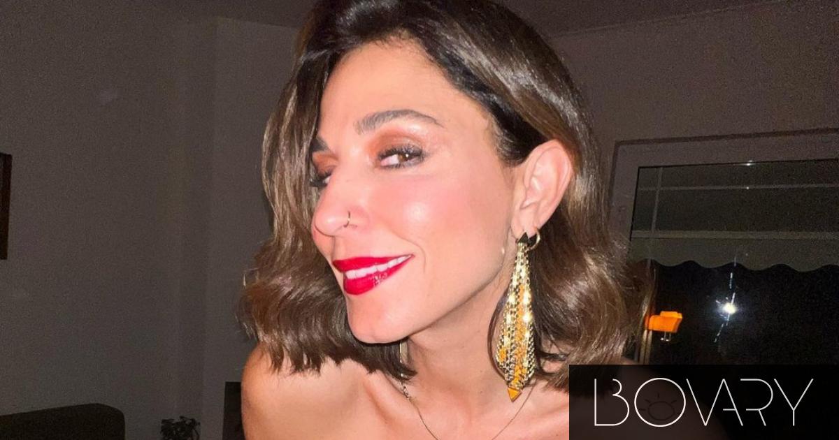 Η Κατερίνα Παπουτσάκη με δερμάτινη φούστα και χρυσό σέξι τοπ από τα H&M | BOVARY